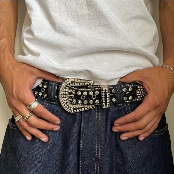 Accessories | Y2k 200s Style Rhinestone Crystal Grunge Black Punk Belt ...